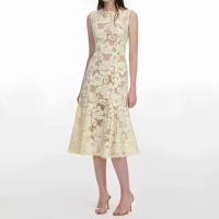 China Women's Floral Lace A-Line Midi Dress with Adjustable Studded Belt and Elegant Silhouette for sale
