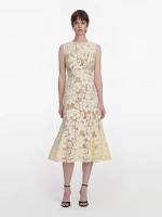 China Women's Floral Lace A-Line Midi Dress with Adjustable Studded Belt and Elegant Silhouette for sale