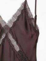 China Women's Satin Lace Slip Midi Dress with V-neck Lace Trim and Flowing Straight Silhouette in Lightweight Satin Fabric for sale