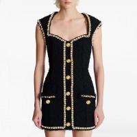 China Women's Pearl & Gold Chain Trim Tweed Mini Dress with Slim Waist Shaping and Luxury Boutique Style for sale