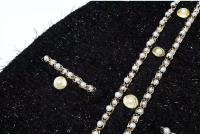 China Women's Pearl & Gold Chain Trim Tweed Mini Dress with Slim Waist Shaping and Luxury Boutique Style for sale