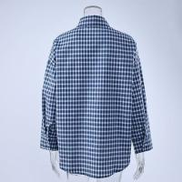 China Women's Blue Plaid Long Sleeve Button Front Shirt - Casual Blouse with Classic Collar for sale
