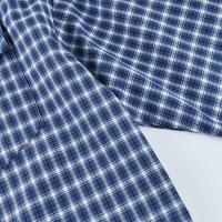 China Women's Blue Plaid Long Sleeve Button Front Shirt - Casual Blouse with Classic Collar for sale