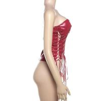 China Women's Faux Leather Corset Top with Lace-up Front Design and Adjustable Tie Straps for sale
