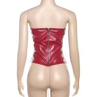 China Women's Faux Leather Corset Top with Lace-up Front Design and Adjustable Tie Straps for sale