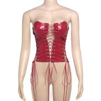 China Women's Faux Leather Corset Top with Lace-up Front Design and Adjustable Tie Straps for sale