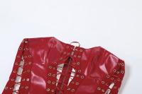 China Women's Faux Leather Corset Top with Lace-up Front Design and Adjustable Tie Straps for sale