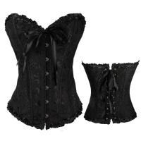 China Women's Vintage Jacquard Corset Top with Adjustable Back Closure and Waist Shaping Fit for sale