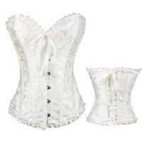 China Women's Vintage Jacquard Corset Top with Adjustable Back Closure and Waist Shaping Fit for sale