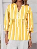 China Women's Vertical Stripe V-Neck Loose Fit Blouse for Casual Everyday Wear for sale