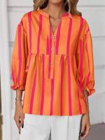 China Women's Vertical Stripe V-Neck Loose Fit Blouse for Casual Everyday Wear for sale