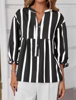 China Women's Vertical Stripe V-Neck Loose Fit Blouse for Casual Everyday Wear for sale