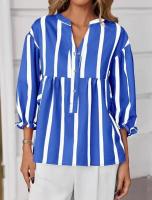 China Women's Vertical Stripe V-Neck Loose Fit Blouse for Casual Everyday Wear for sale