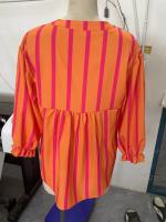 China Women's Vertical Stripe V-Neck Loose Fit Blouse for Casual Everyday Wear for sale