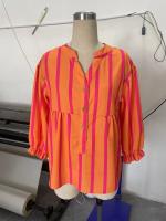 China Women's Vertical Stripe V-Neck Loose Fit Blouse for Casual Everyday Wear for sale