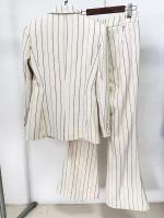 China Women’s Striped Blazer Pants Set with Vertical Stripe Pattern, High-Waisted Wide-Leg Pants and Structured Lapel Blazer for sale