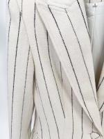 China Women’s Striped Blazer Pants Set with Vertical Stripe Pattern, High-Waisted Wide-Leg Pants and Structured Lapel Blazer for sale