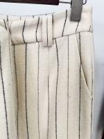 China Women’s Striped Blazer Pants Set with Vertical Stripe Pattern, High-Waisted Wide-Leg Pants and Structured Lapel Blazer for sale
