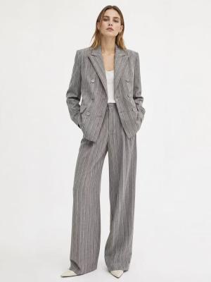 China Women’s Rhinestone Embellished Suit Set with High-Waisted Wide-Leg Pants and Double-Breasted Blazer for sale