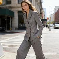 China Women’s Rhinestone Embellished Suit Set with High-Waisted Wide-Leg Pants and Double-Breasted Blazer for sale