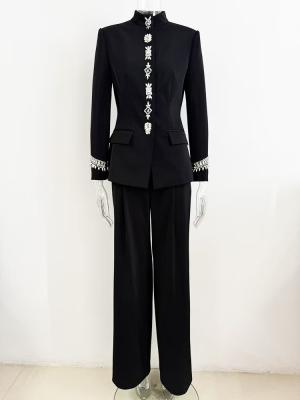 China Embellished Women's Suit Set with High-Waisted Wide-Leg Pants for Elegant Formal Wear for sale