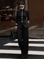 China Embellished Women's Suit Set with High-Waisted Wide-Leg Pants for Elegant Formal Wear for sale