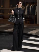 China Embellished Women's Suit Set with High-Waisted Wide-Leg Pants for Elegant Formal Wear for sale