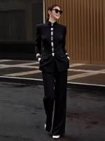 China Embellished Women's Suit Set with High-Waisted Wide-Leg Pants for Elegant Formal Wear for sale