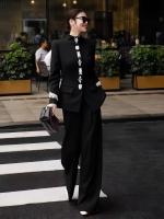 China Embellished Women's Suit Set with High-Waisted Wide-Leg Pants for Elegant Formal Wear for sale