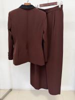 China Women’s Suit Set with Contrast Lapel Design and Shawl Collar Blazer Paired with High-Waisted Wide-Leg Pants for sale