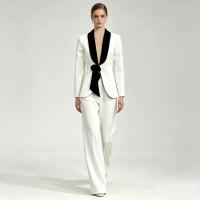 China Women’s Suit Set with Contrast Lapel Design and Shawl Collar Blazer Paired with High-Waisted Wide-Leg Pants for sale