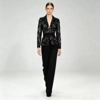 China Floral Embroidered Lace Blazer Pants Suit Set with Sequin Embroidery and High-Waisted Wide-Leg Trousers for sale