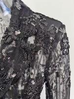 China Floral Embroidered Lace Blazer Pants Suit Set with Sequin Embroidery and High-Waisted Wide-Leg Trousers for sale