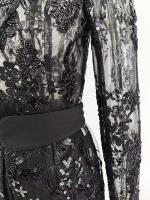 China Floral Embroidered Lace Blazer Pants Suit Set with Sequin Embroidery and High-Waisted Wide-Leg Trousers for sale