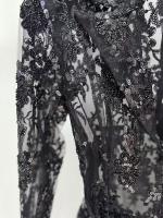 China Floral Embroidered Lace Blazer Pants Suit Set with Sequin Embroidery and High-Waisted Wide-Leg Trousers for sale