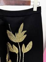China Women's Embroidered Crop Jacket & Skirt Set with Golden Leaf Embroidery High-Waisted Skirt and Polyester Blend Fabric for sale