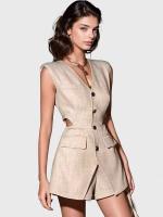 China Elegant Women’s 3-Piece Suit Set with Double-Breasted Blazer and High-Waisted Shorts in Polyester Blend Fabric for sale