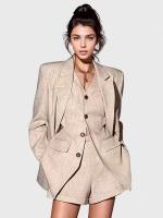 China Elegant Women’s 3-Piece Suit Set with Double-Breasted Blazer and High-Waisted Shorts in Polyester Blend Fabric for sale
