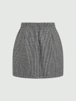 China Women's Houndstooth Blazer & Mini Skirt Set with High-Waisted Skirt and Structured Shoulders in Polyester Blend Fabric for sale