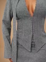China Women's Houndstooth Blazer & Mini Skirt Set with High-Waisted Skirt and Structured Shoulders in Polyester Blend Fabric for sale