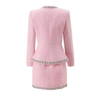 China Elegant Women's Tweed Blazer & Mini Skirt Set with Crystal Rhinestone Trim and Fitted Waist Silhouette in Polyester Blend Tweed Fabric for sale