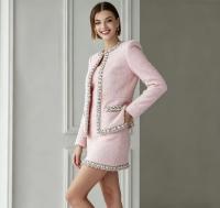 China Elegant Women's Tweed Blazer & Mini Skirt Set with Crystal Rhinestone Trim and Fitted Waist Silhouette in Polyester Blend Tweed Fabric for sale