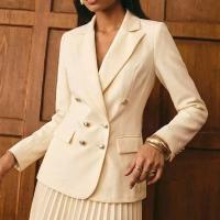 China Women’s Double-Breasted Blazer & Pleated Skirt Set with Gold-Tone Buttons for Elegant Office Wear for sale