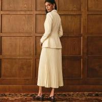 China Women’s Double-Breasted Blazer & Pleated Skirt Set with Gold-Tone Buttons for Elegant Office Wear for sale
