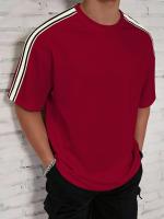 China Men's Contrast Stripe Sleeve T-Shirt with Soft Jersey Fabric and Sport-Inspired Streetwear Style for sale