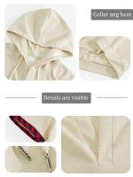 China Men’s Hooded T-Shirt with Waffle Textured Knit Fabric and Contrast Plaid Sleeve Edge in Relaxed Casual Fit for sale