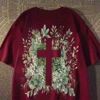 China Men's Floral Cross Print Graphic T-Shirt in Soft Cotton Fabric for Streetwear Style for sale