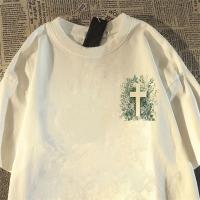 China Men's Floral Cross Print Graphic T-Shirt in Soft Cotton Fabric for Streetwear Style for sale