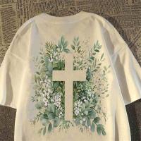 China Men's Floral Cross Print Graphic T-Shirt in Soft Cotton Fabric for Streetwear Style for sale
