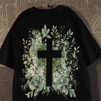 China Men's Floral Cross Print Graphic T-Shirt in Soft Cotton Fabric for Streetwear Style for sale